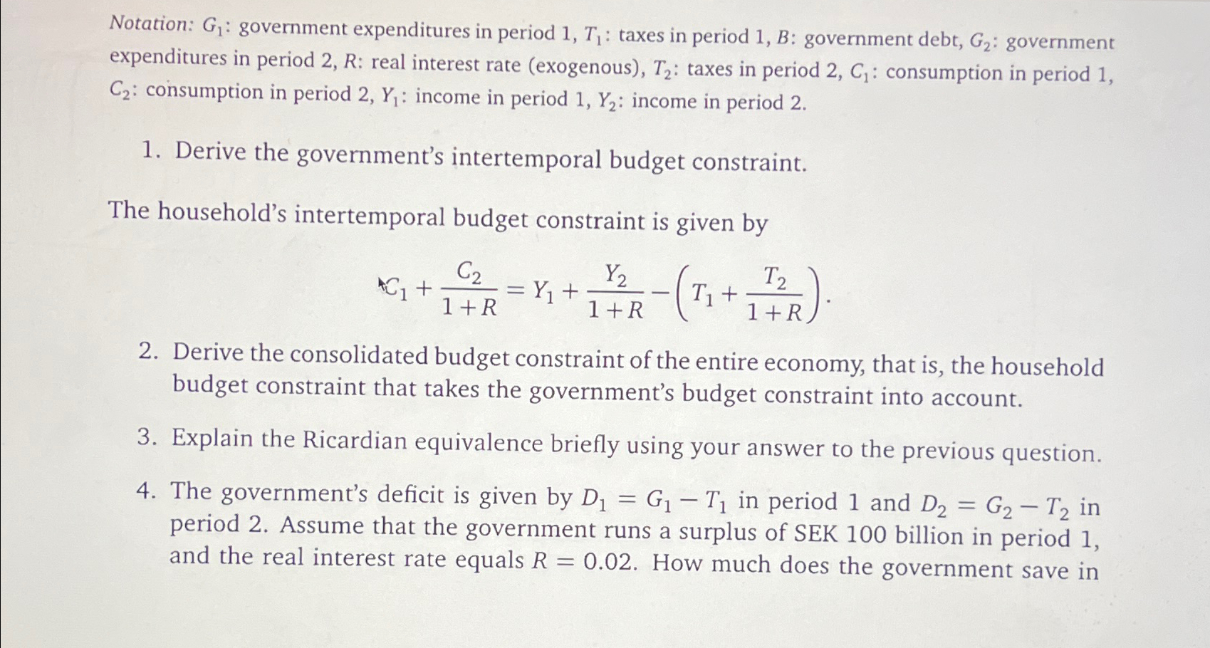 Solved Notation: G1 ﻿: government expenditures in period | Chegg.com