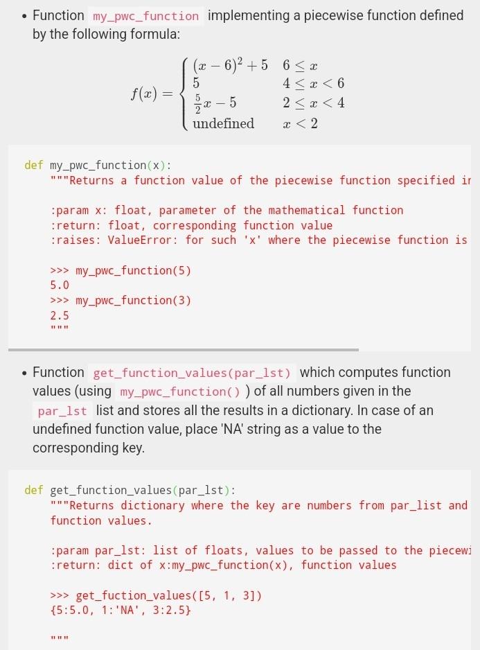 Solved - Function my_pwc_function implementing a piecewise | Chegg.com