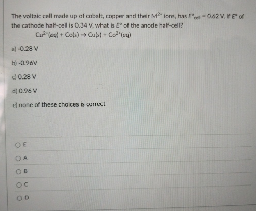 Solved The voltaic cell made up of cobalt, copper and their | Chegg.com