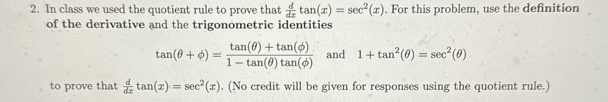 In class we used the quotient rule to prove that | Chegg.com