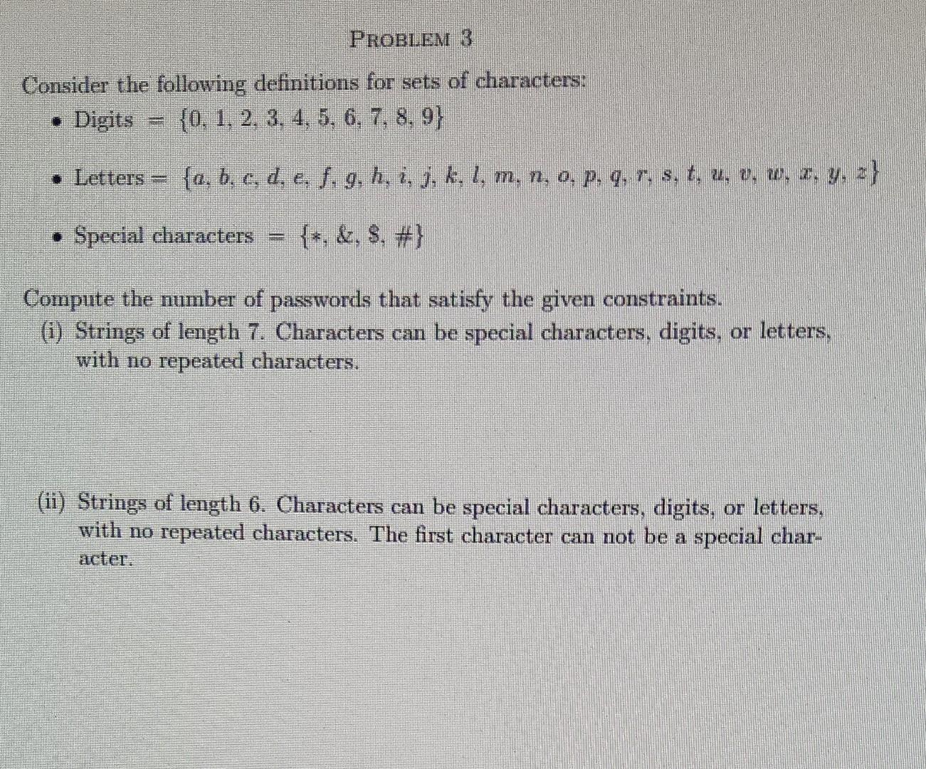 Solved Compute the number of passwords that satisfy the | Chegg.com