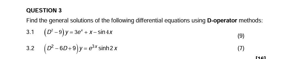 Solved QUESTION 3 Find the general solutions of the | Chegg.com
