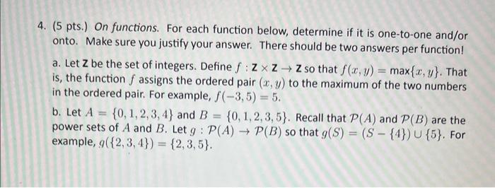 Solved 4. (5 pts.) On functions. For each function below, | Chegg.com