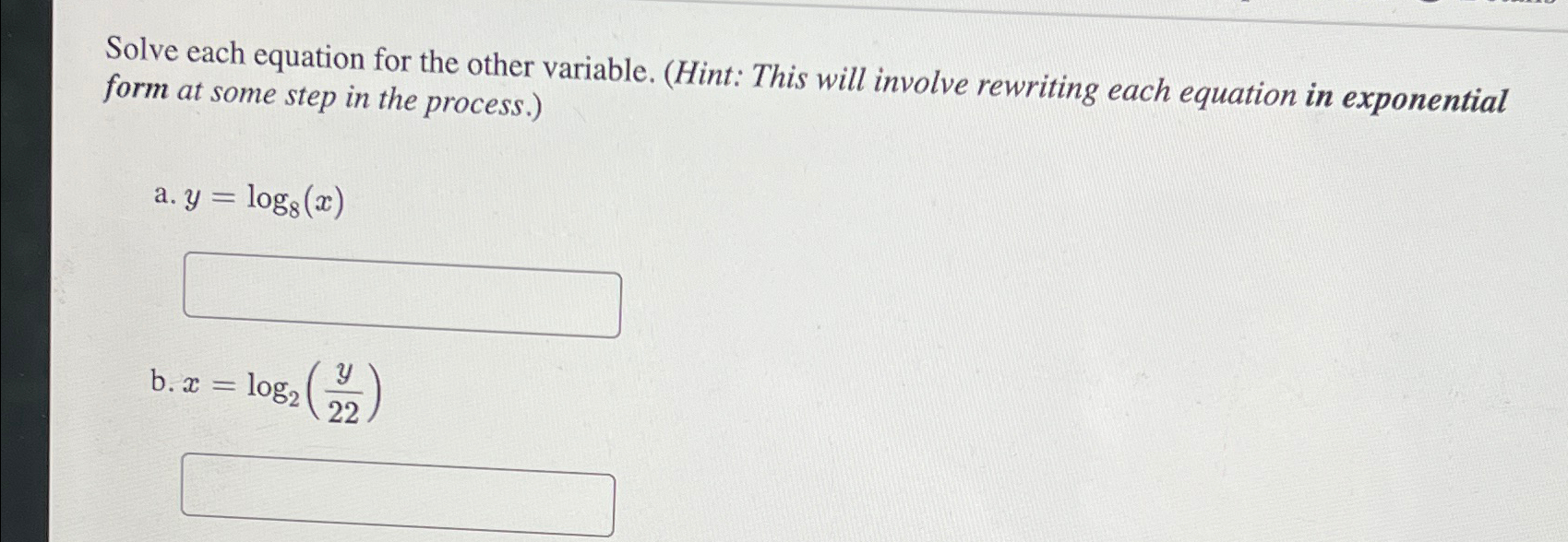 Solved Solve each equation for the other variable. (Hint: | Chegg.com