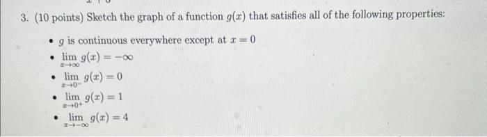 Solved 3. (10 points) Sketch the graph of a function g(x) | Chegg.com