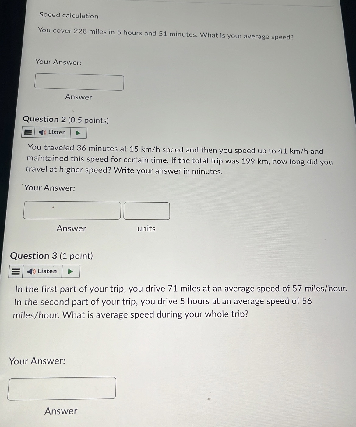 Solved Speed calculationYou cover 228 ﻿miles in 5 ﻿hours and | Chegg.com