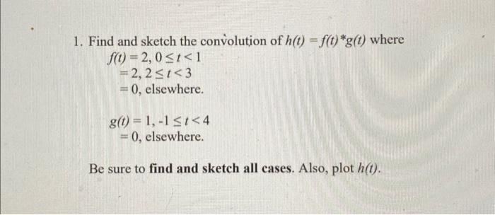 Solved 1. Find and sketch the convolution of h(t)=f(t)∗g(t) | Chegg.com