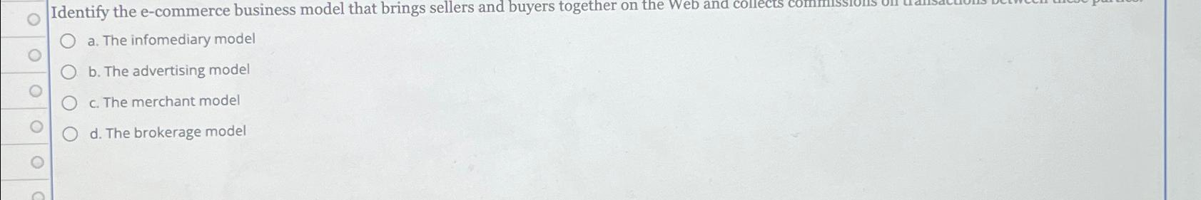 Solved a. ﻿The infomediary modelb. ﻿The advertising modelc. | Chegg.com