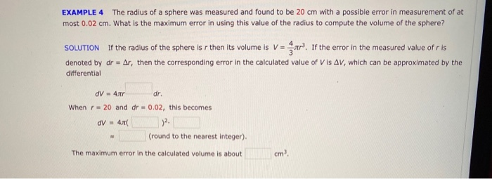 Solved EXAMPLE 4 The radius of a sphere was measured and | Chegg.com