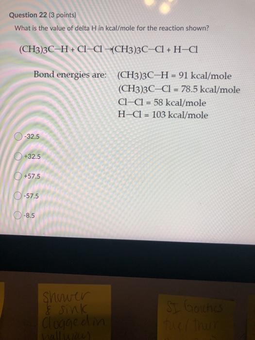 Solved Question 22 (3 points) What is the value of delta H | Chegg.com