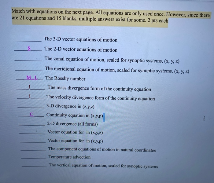 Match with equations on the next page. All equations | Chegg.com