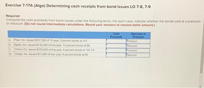 Solved Exercise 7-17A (Algo) Determining cash receipts from | Chegg.com