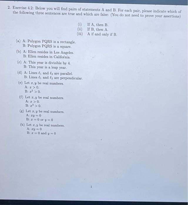 Solved 2. Exercise 4.2: Below you will find pairs of | Chegg.com