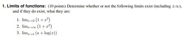 Solved 1. Limits of functions: ( 10 points) Determine | Chegg.com