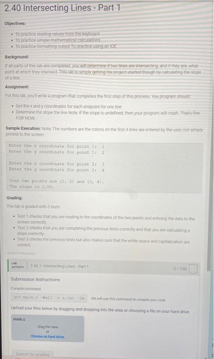 Solved 2.40 Intersecting Lines - Part 1 objectivet: - To | Chegg.com