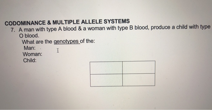 Solved CODOMINANCE & MULTIPLE ALLELE SYSTEMS 7. A man with | Chegg.com