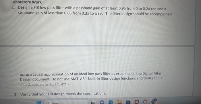 Solved Laboratory Work 1. Design a FIR low pass filter with | Chegg.com