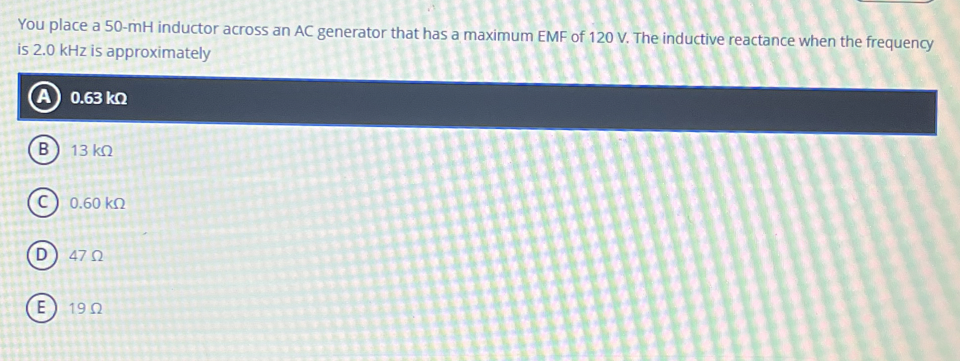 Solved You Place A 50 Mh ﻿inductor Across An Ac Generator