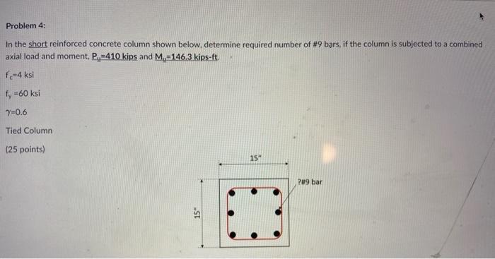 Solved Problem 4: In the short reinforced concrete column | Chegg.com
