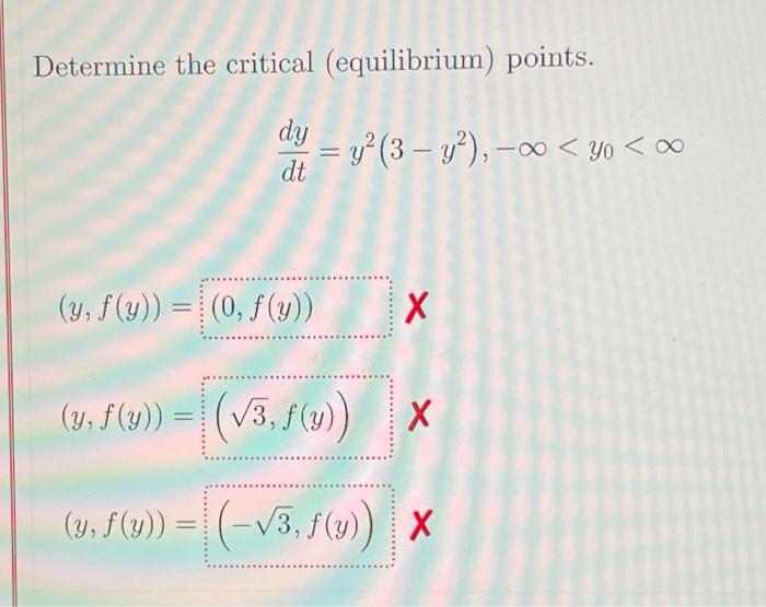 Solved Determine the critical (equilibrium) points. dy = y? | Chegg.com