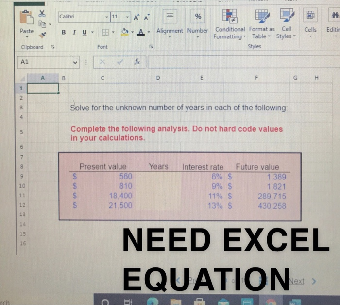Solved X Calibri 11 Α' Α' % M Paste BIU FB Cells Editir | Chegg.com