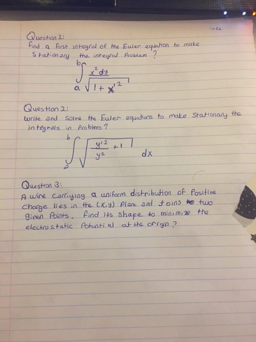 Solved -u Question 1: Find a first integral of the Euler | Chegg.com