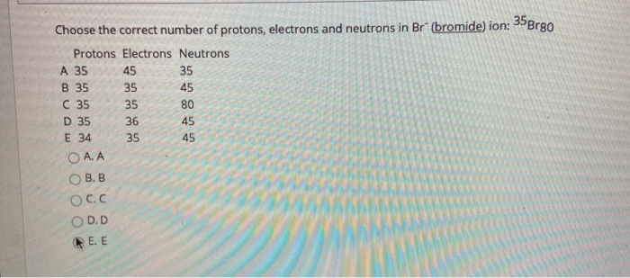Solved 80 Choose the correct number of protons, electrons | Chegg.com