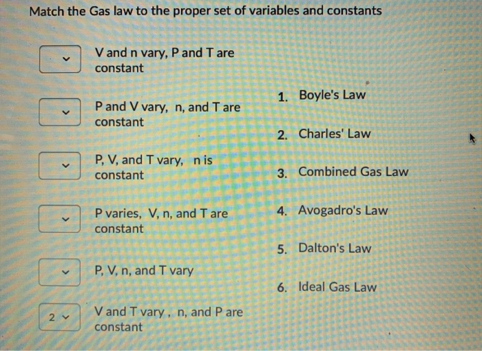 Solved Match the Gas law to the proper set of variables and | Chegg.com