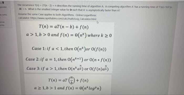 Solved The recurrence T(n) = 2T(n - 2) + n describes the | Chegg.com