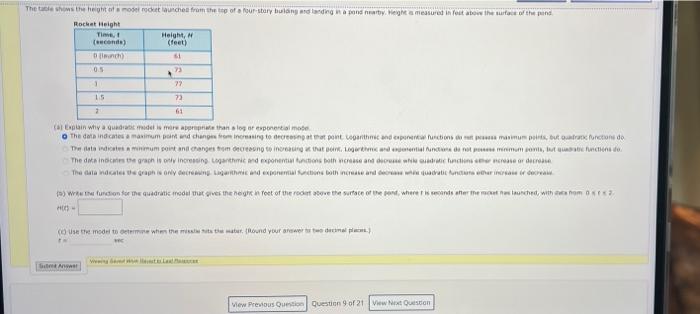 Solved MY NOTES ASK YOUR TEACHER The table shows the height | Chegg.com