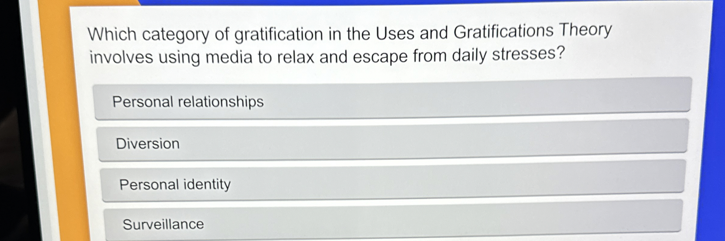 Solved Which category of gratification in the Uses and | Chegg.com