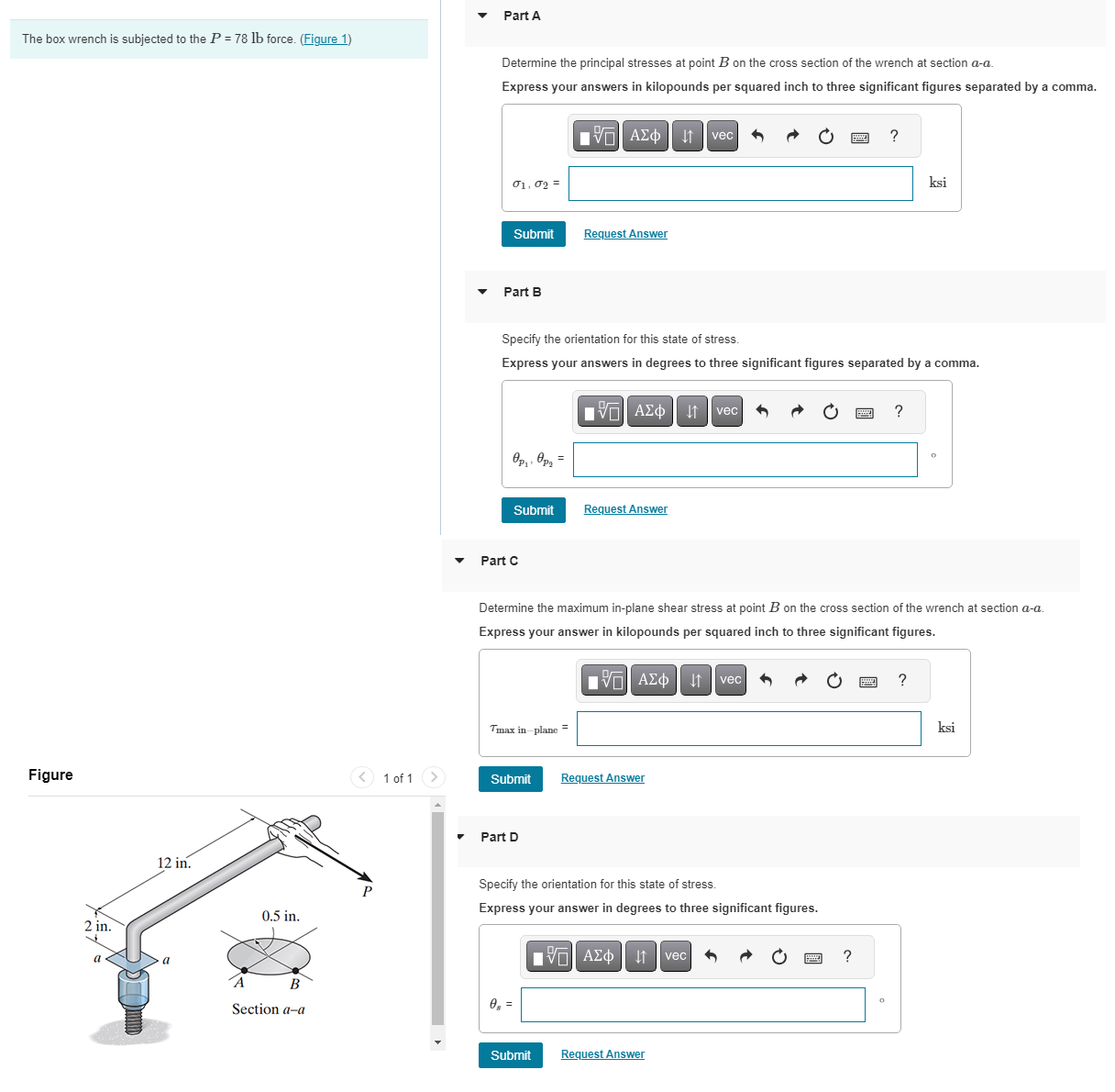 Solved The box wrench is subjected to the P=78lb ﻿force. | Chegg.com