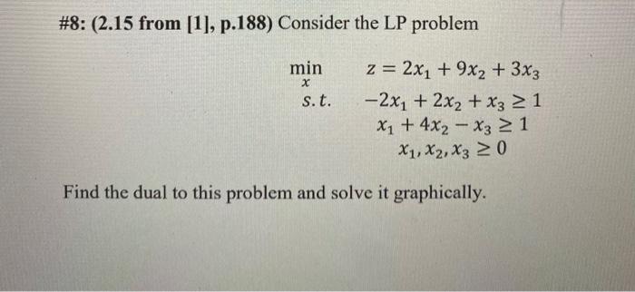 Solved \#8: (2.15 from [1], p.188) Consider the LP problem | Chegg.com