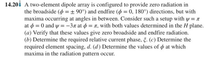 Solved 14.201 A two-element dipole array is configured to | Chegg.com