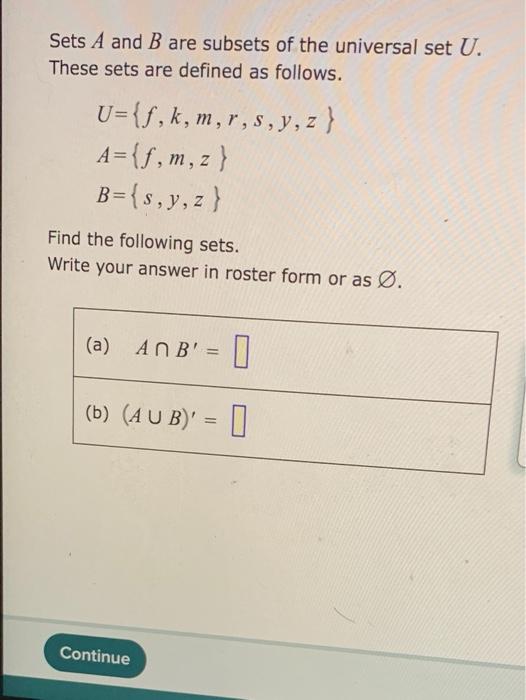 Solved Sets A and B are subsets of the universal set U. | Chegg.com