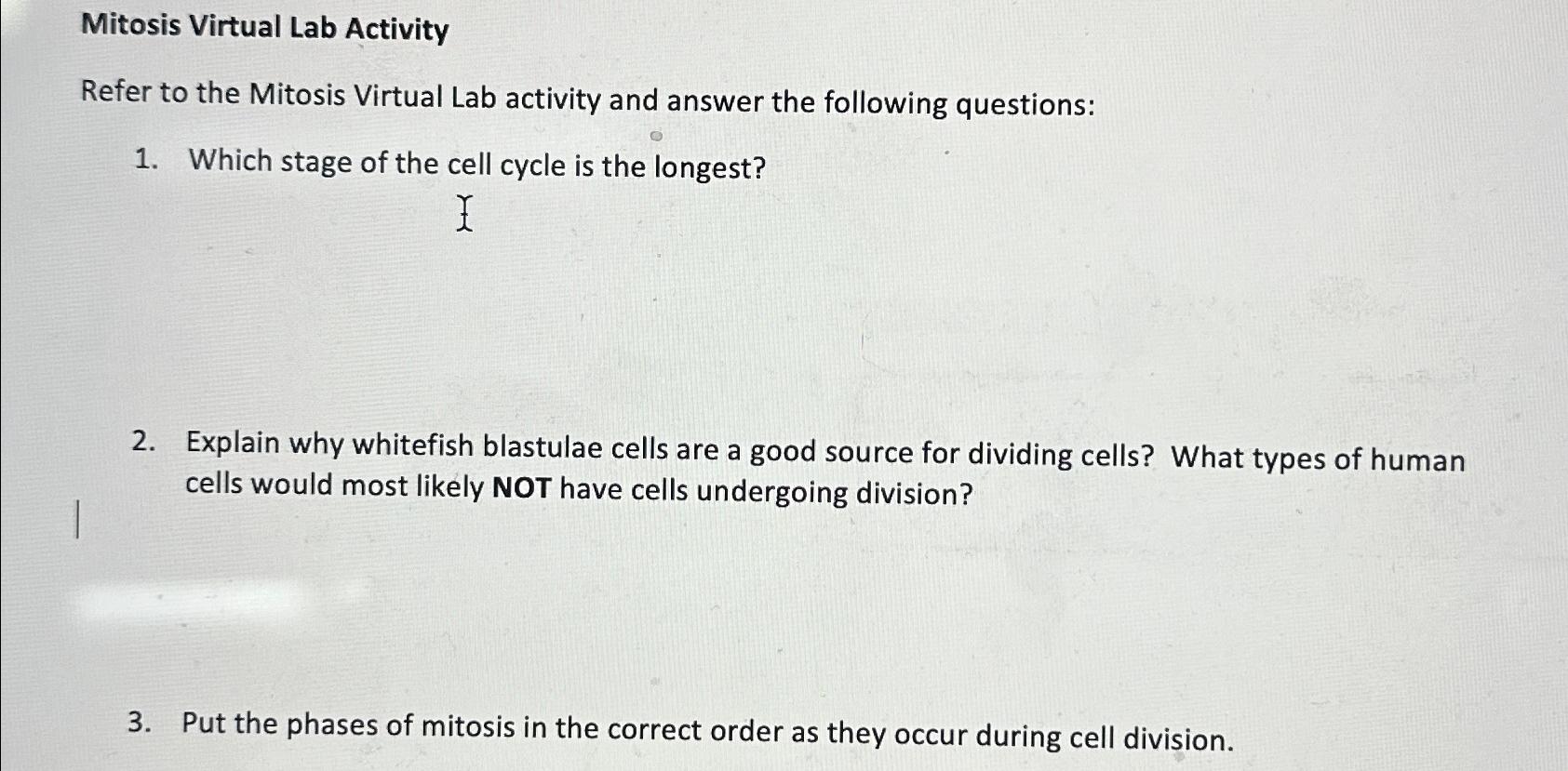 Solved Mitosis Virtual Lab ActivityRefer to the Mitosis | Chegg.com