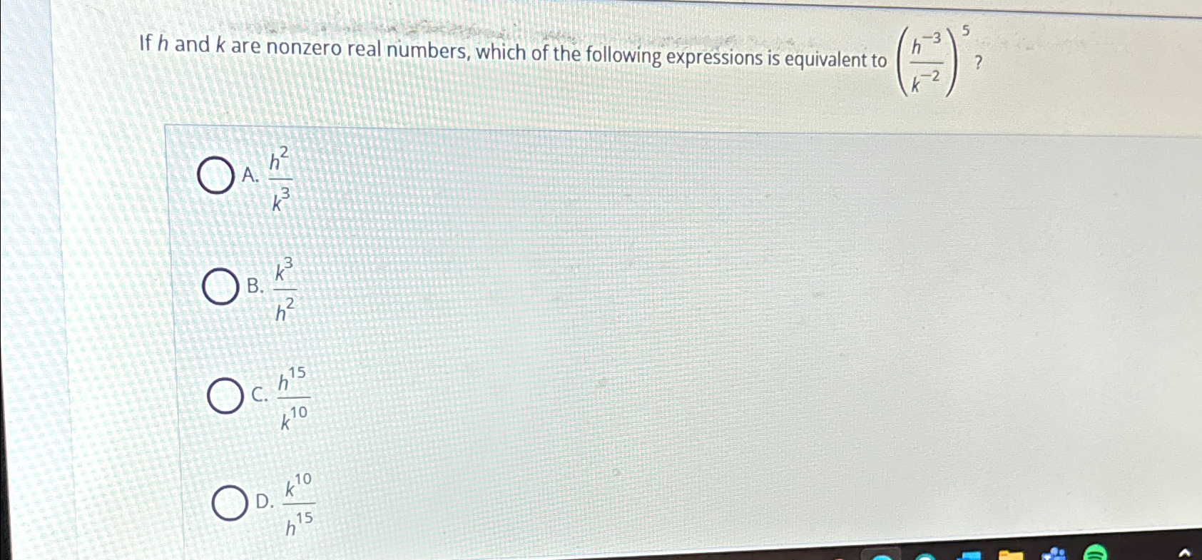 Solved If h ﻿and k ﻿are nonzero real numbers, which of the | Chegg.com