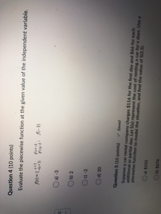 Solved Question 4 (10 points) Evaluate the piecewise | Chegg.com