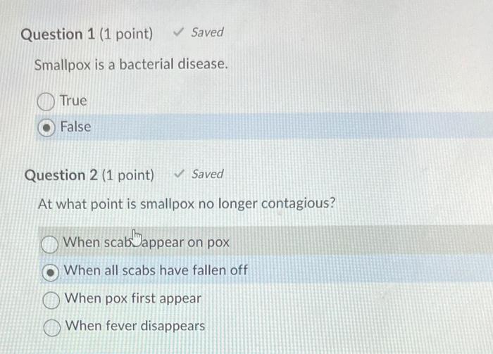 Smallpox is a bacterial disease. True False Question | Chegg.com