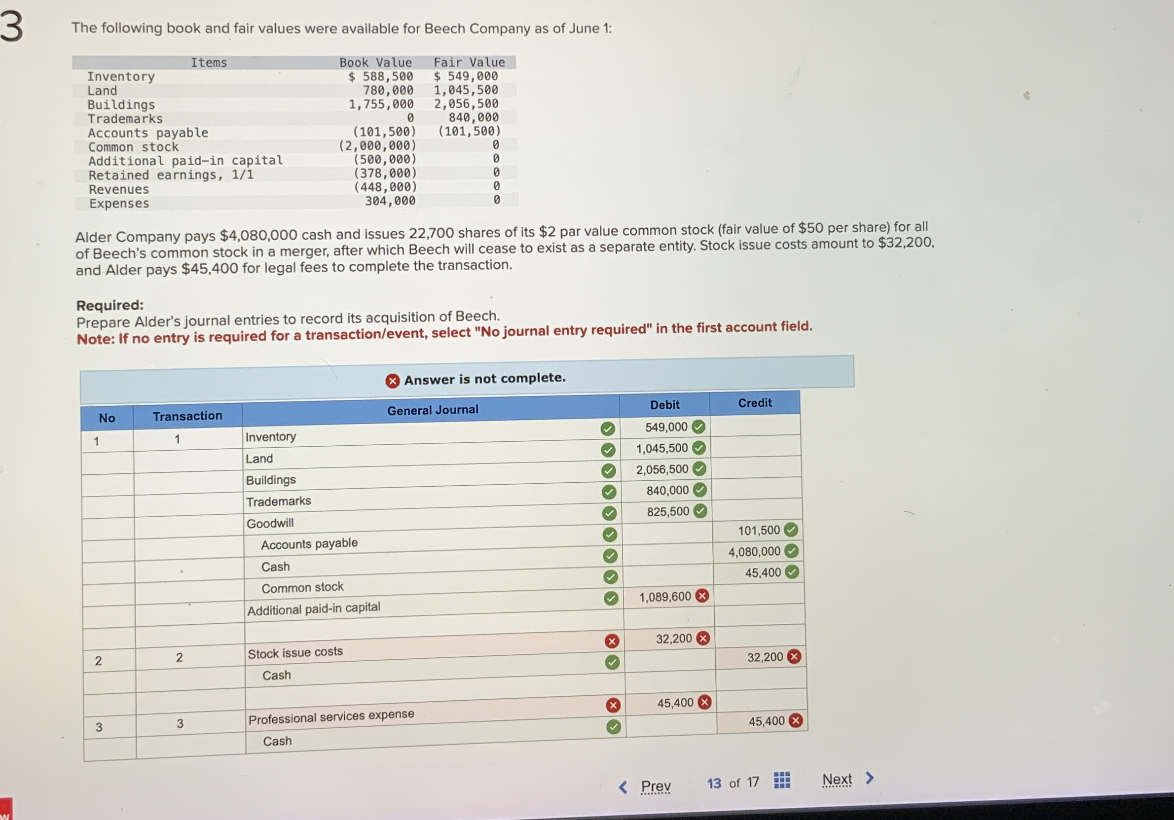 The following book and fair values were available for | Chegg.com