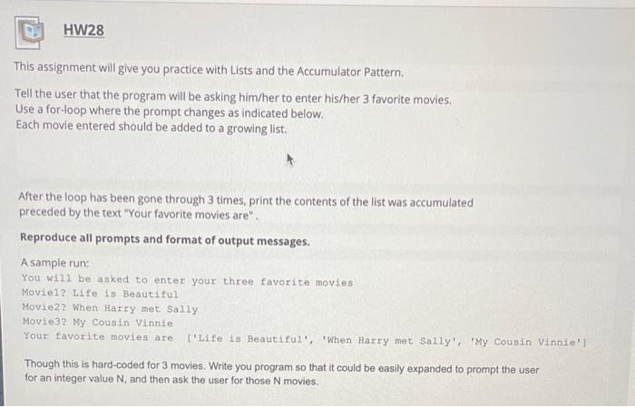 Solved HW28 This assignment will give you practice with | Chegg.com