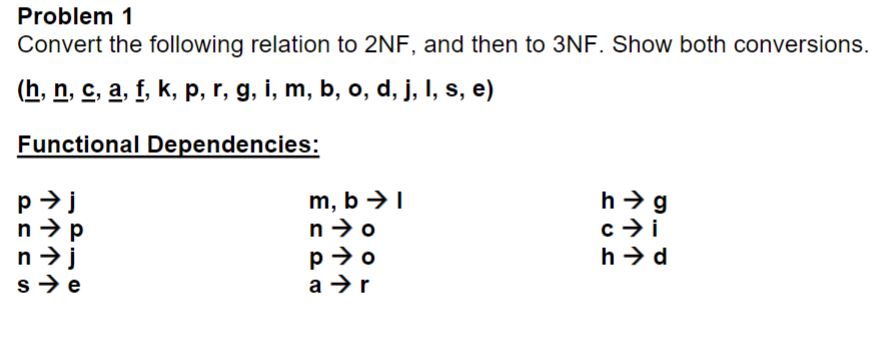 Solved Problem 1Convert the following relation to 2NF, ﻿and | Chegg.com