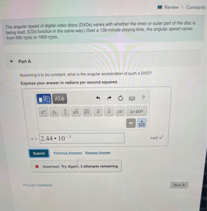 Solved A Review | Constants The angular speed of digital | Chegg.com