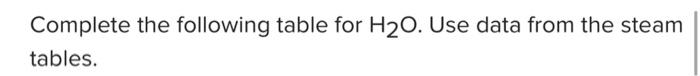 Solved Complete the following table for H2O. Use data from | Chegg.com