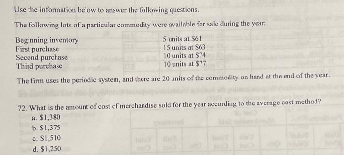 Solved Use the information below to answer the following | Chegg.com