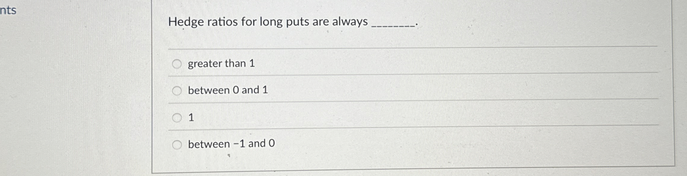 Solved Hedge ratios for long puts are always greater than | Chegg.com