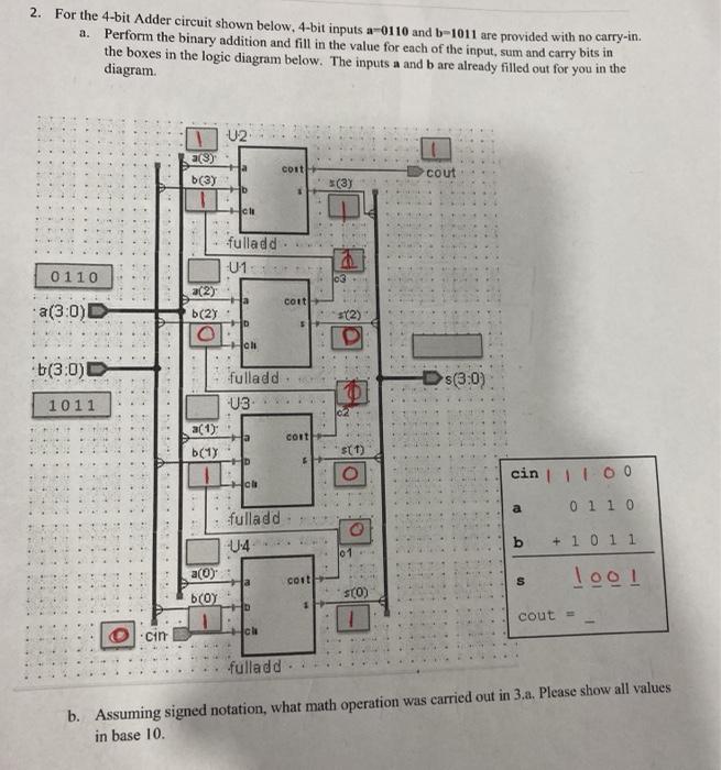 Solved 2. For the 4-bit Adder circuit shown below, 4-bit | Chegg.com
