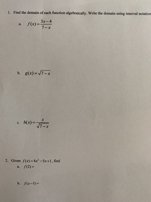 Solved 1. Find the domain of each function algebraically. | Chegg.com