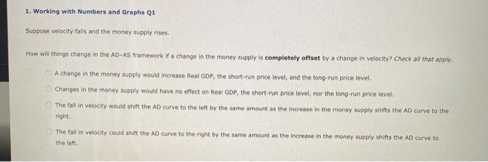 Solved 1. Working with Numbers and Graphs Q1 Suppose | Chegg.com