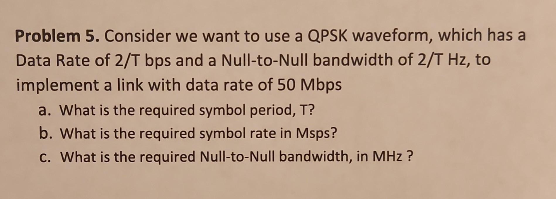 Solved Problem 5. Consider we want to use a QPSK waveform, | Chegg.com